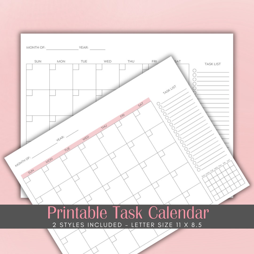 Printable Calendar Blank, Monthly Preview, Task List Calendar Letter ...