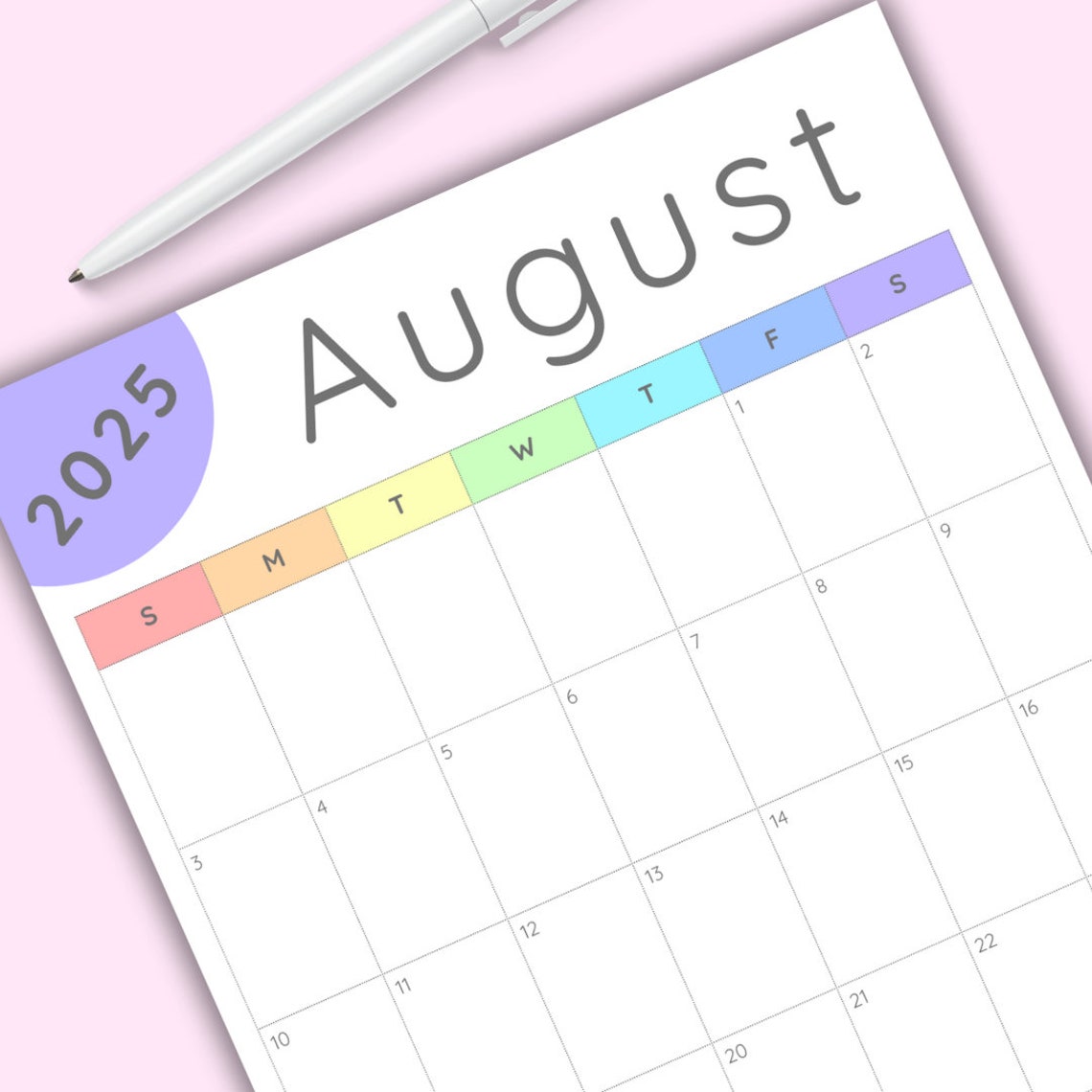 Rainbow Calendar Canva Template 2024-2025, Printable Portrait Calendar ...