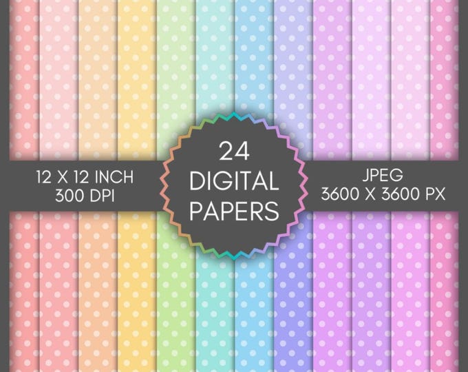 Pastel Polka Dot Paper Pack: 12x12 Scrapbook Backgrounds (digital ...