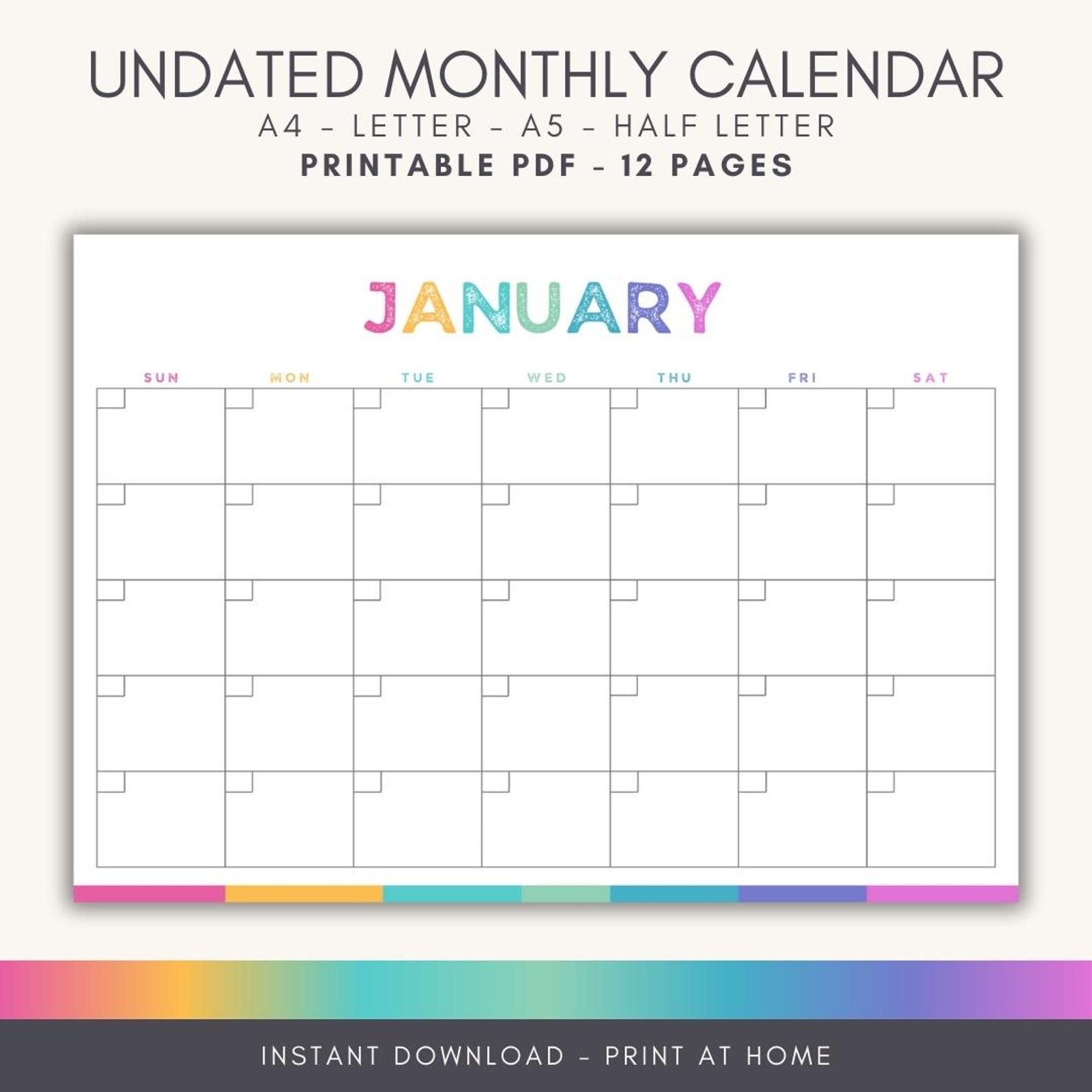 Colorful Printable Calendar: A4, A5, Letter Sizes (digital Download) - Etsy