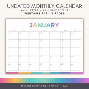 Colorful Printable Calendar: A4, A5, Letter Sizes (digital Download) - Etsy