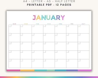 Colorful Printable Calendar: A4, A5, Letter Sizes (digital Download) - Etsy