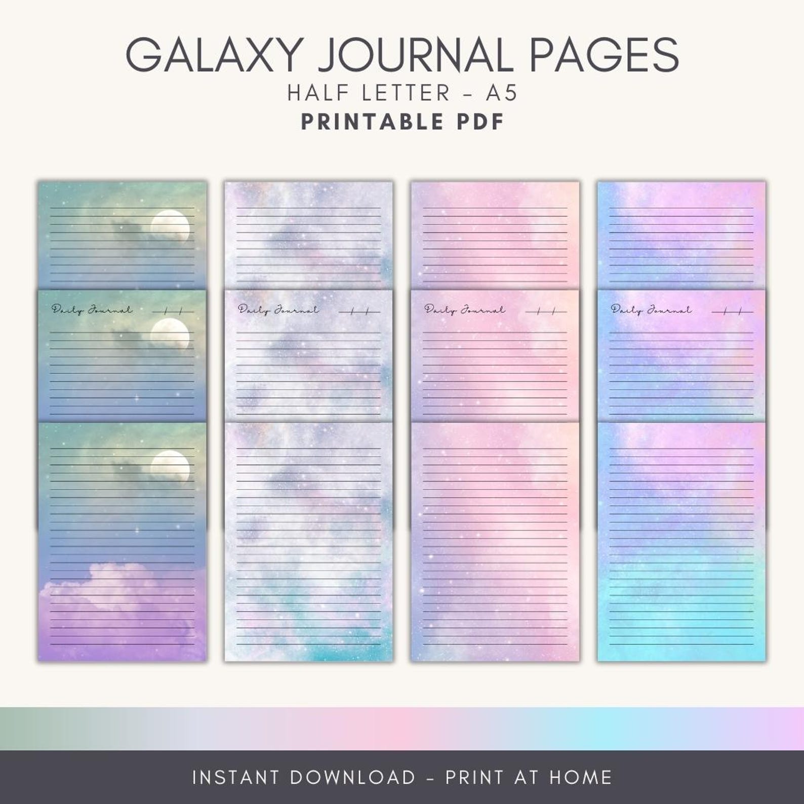 Printable Stationery, Colorful Galaxy Note Paper, A5, Half Letter, PDF ...
