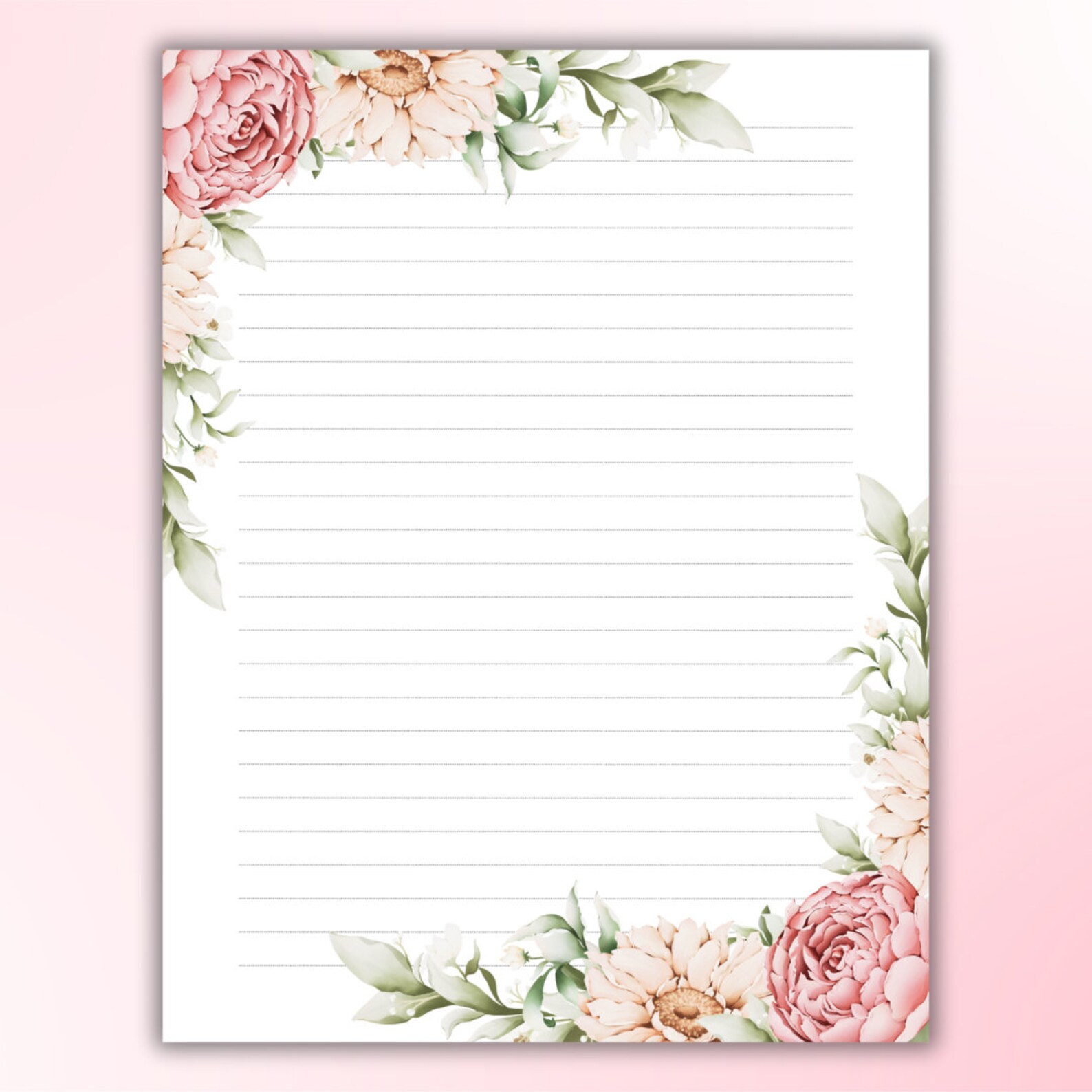 Floral Note Paper Printable, Journal Page, A5, A4, Letter, Lined, PDF ...