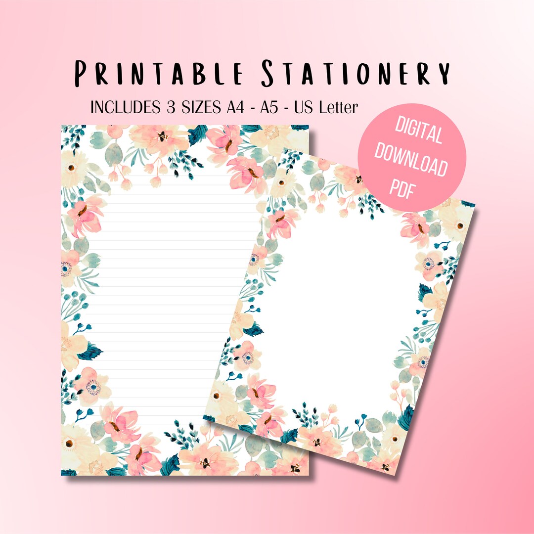 Printable Note Page Watercolor Floral, Lined Note Paper Printable ...