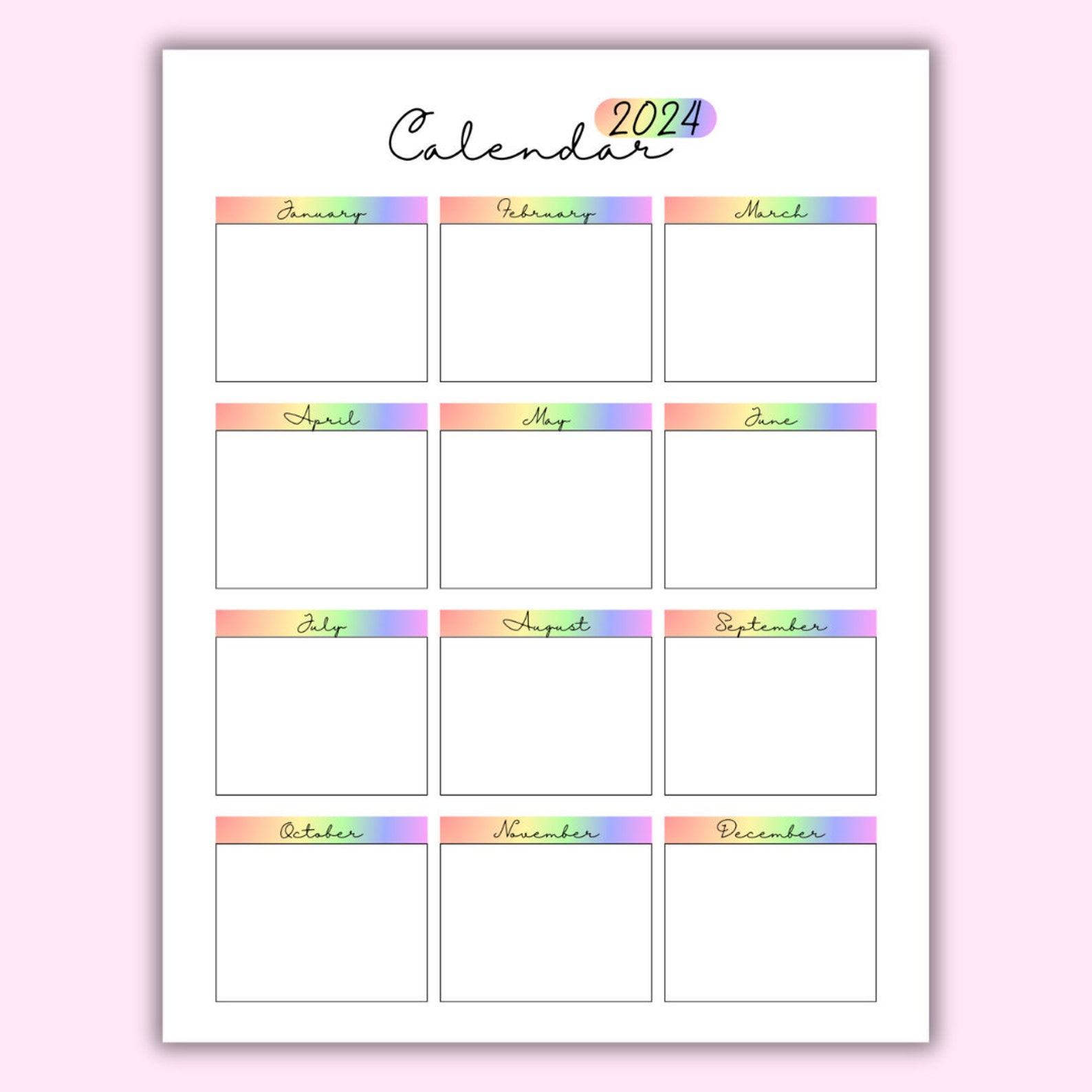 Editable Year at A Glance Calendar, Canva Template and Printable ...