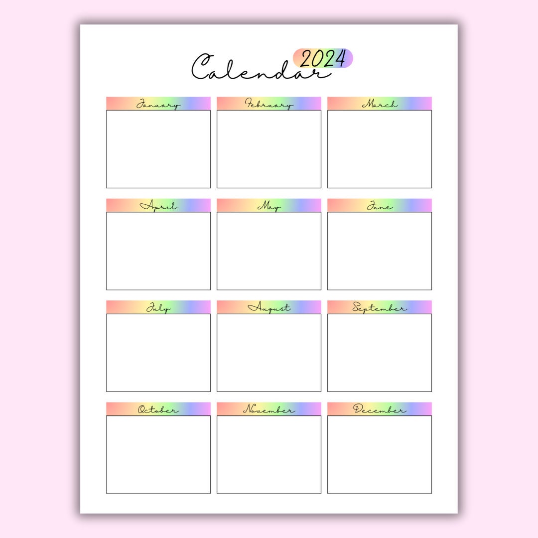 Editable Year at A Glance Calendar, Canva Template and Printable ...