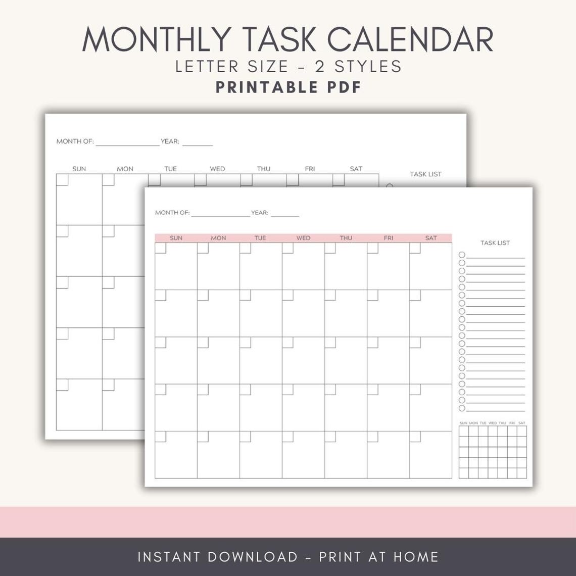 Printable Calendar Blank, Monthly Preview, Task List Calendar Letter ...
