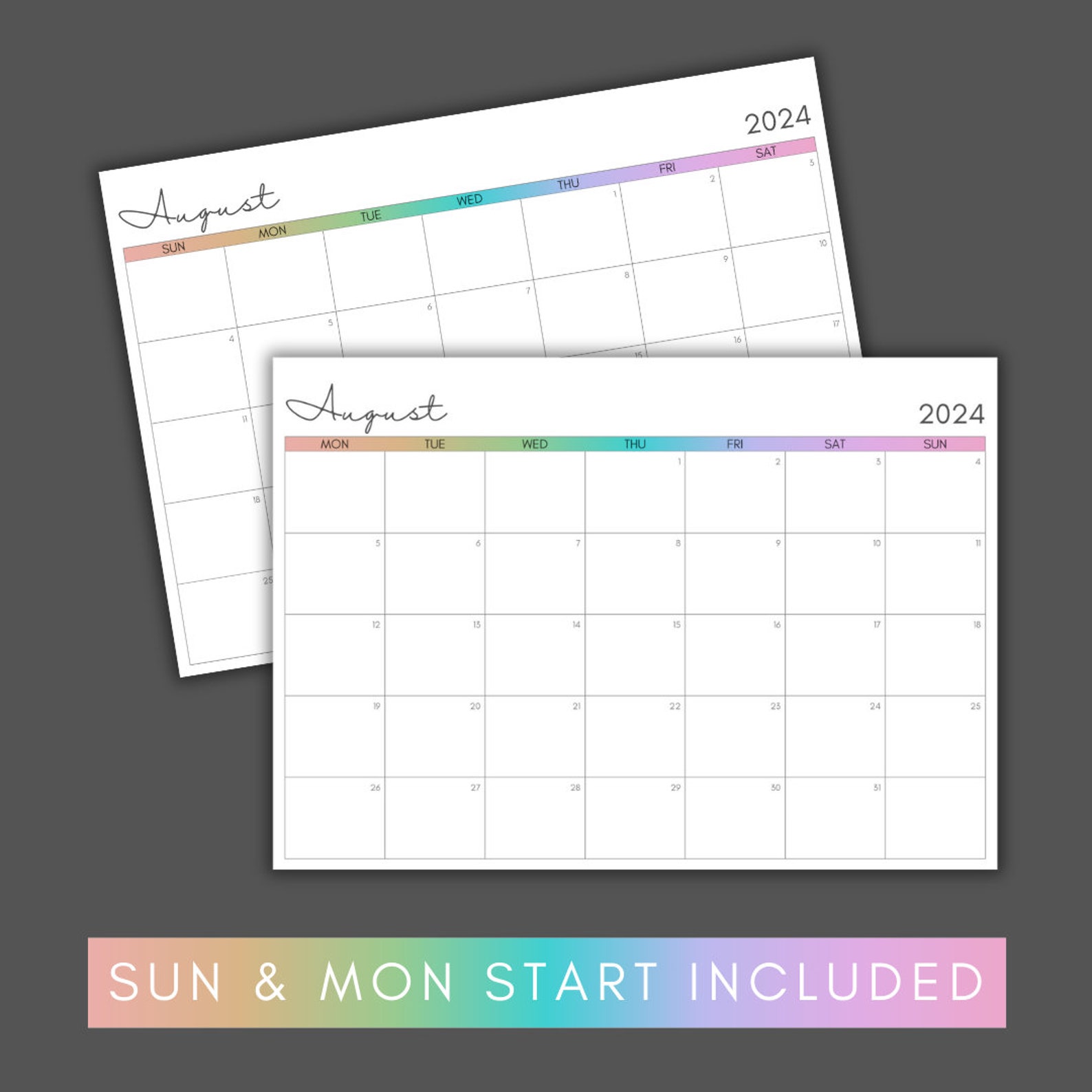 Colorful Calendar, Printable Rainbow Planner Template, Editable, A4 ...