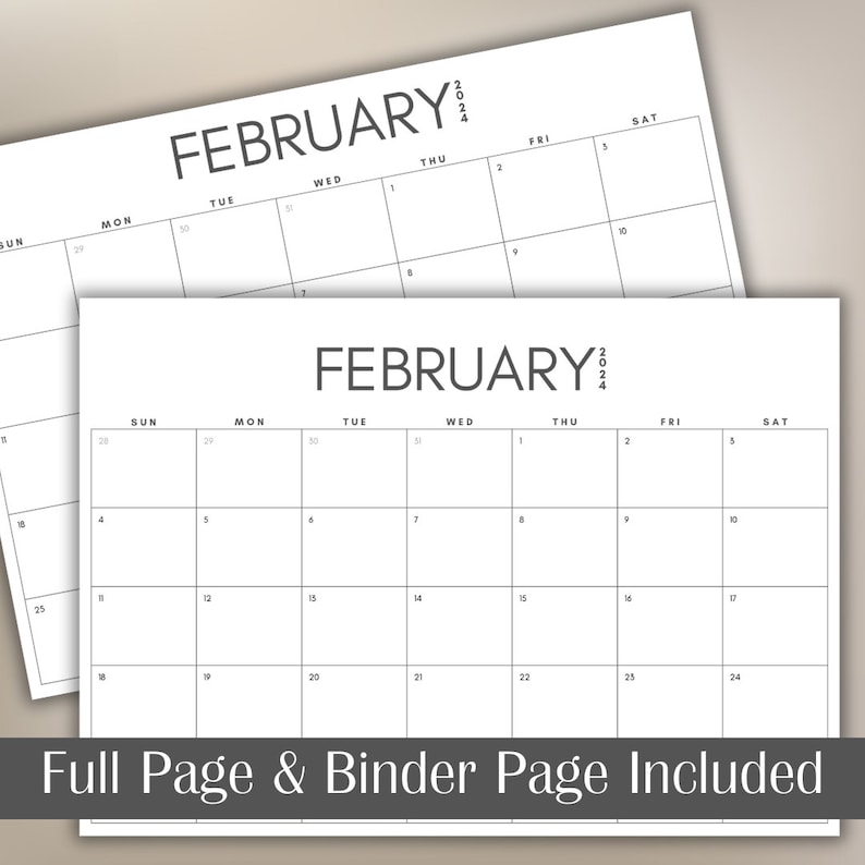 February 2024 Printable Calendar, Simple Minimalist Monthly Template ...
