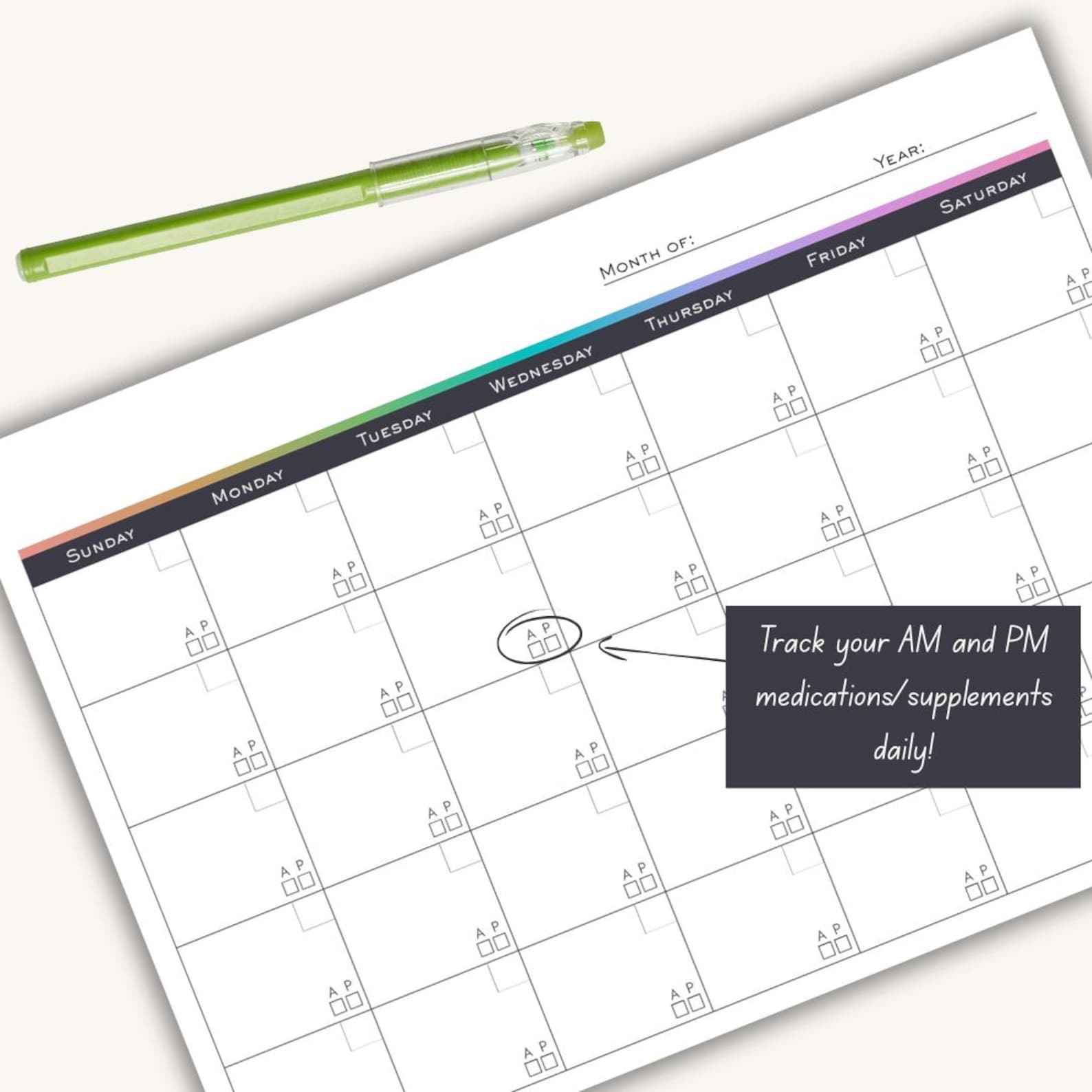 AM/PM Medicine Tracker: Printable Monthly Calendar (a4/letter PDF ...