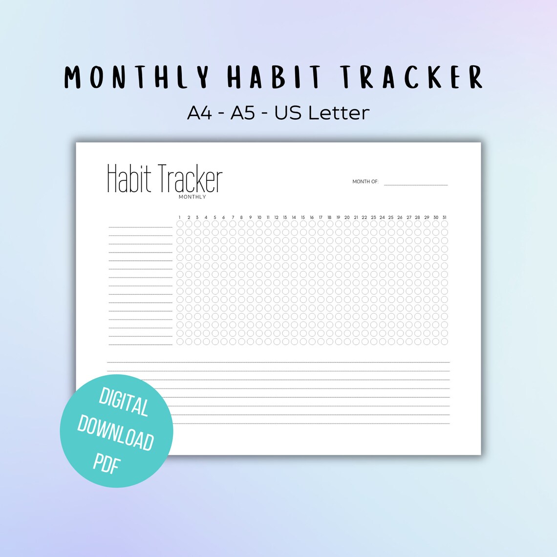 Printable Monthly Habit Tracker Simple Routine Tracker A5 A4 - Etsy