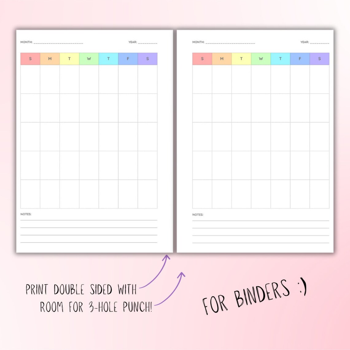 Printable Monthly Calendar, Rainbow A5 Planner Inserts, Portrait ...