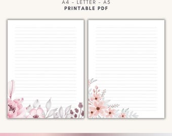 Floral Journal Pages, Printable Writing Paper, Lined Letter Page, A5 ...