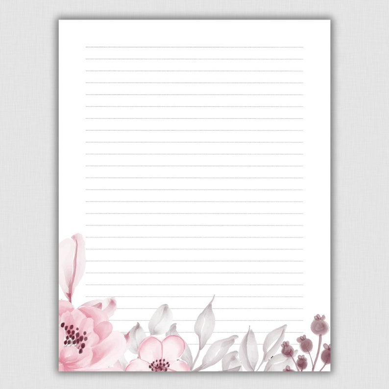 Floral Journal Pages, Printable Writing Paper, Lined Letter Page, A5 ...