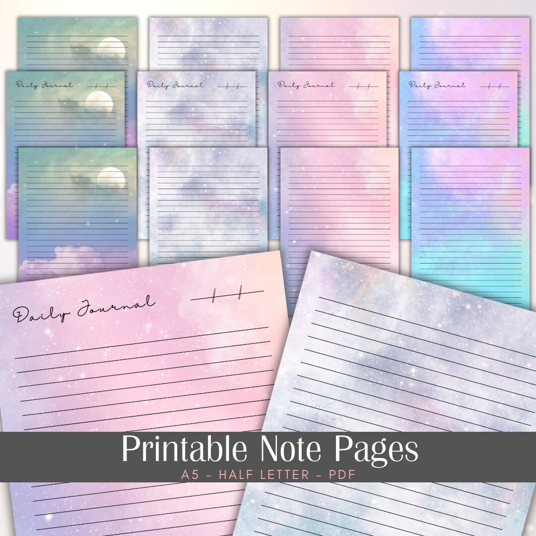 Printable Stationery, Colorful Galaxy Note Paper, A5, Half Letter, PDF ...