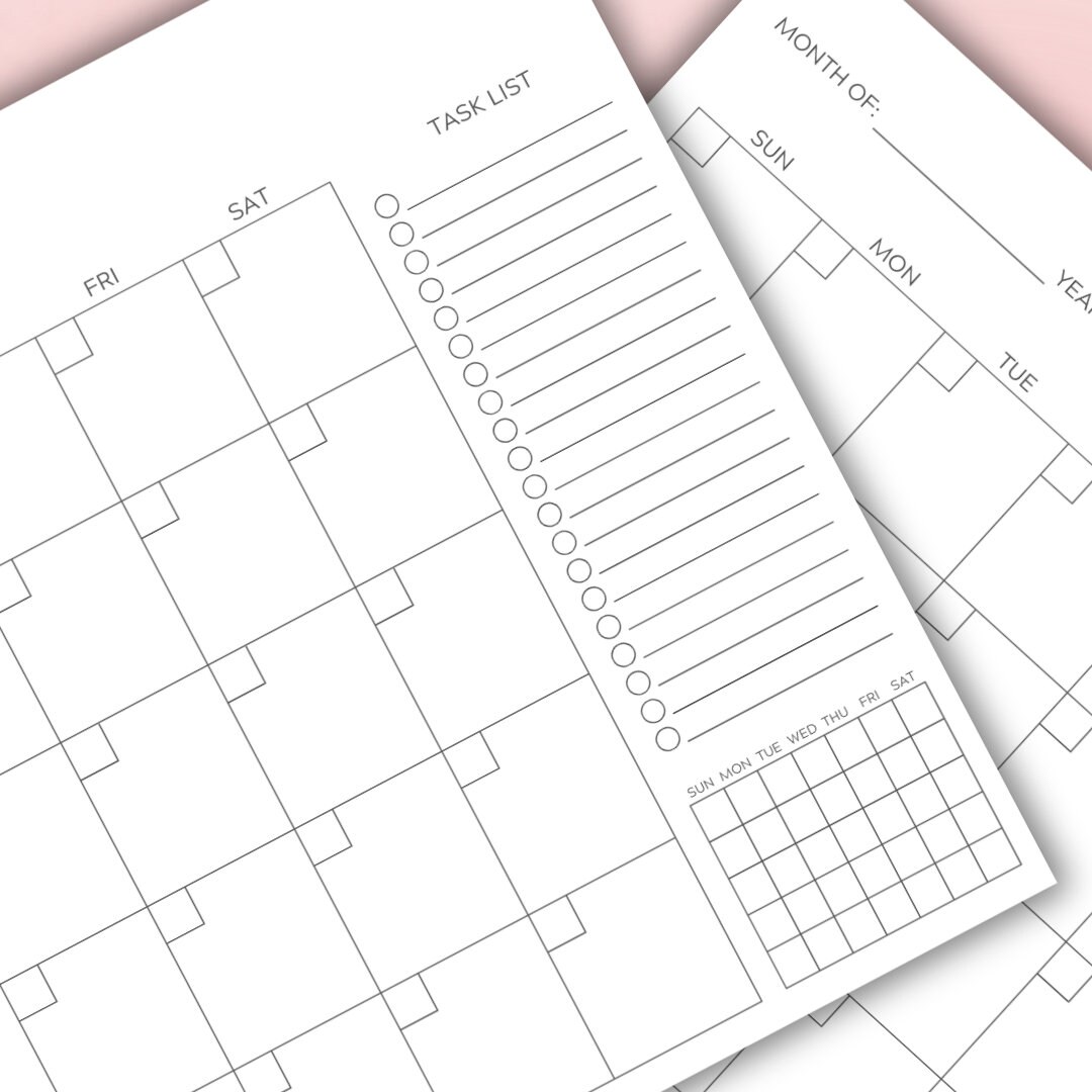 Printable Calendar Blank, Monthly Preview, Task List Calendar Letter ...