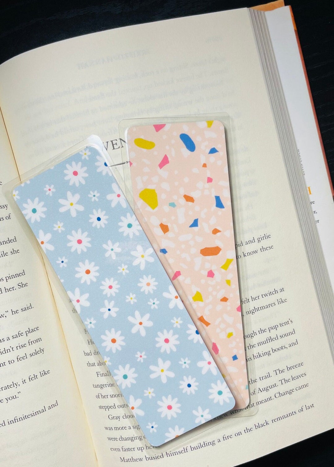 Flowers and Terrazzo Bookmarks Laminated Bookmark Double Sided Bookmark ...