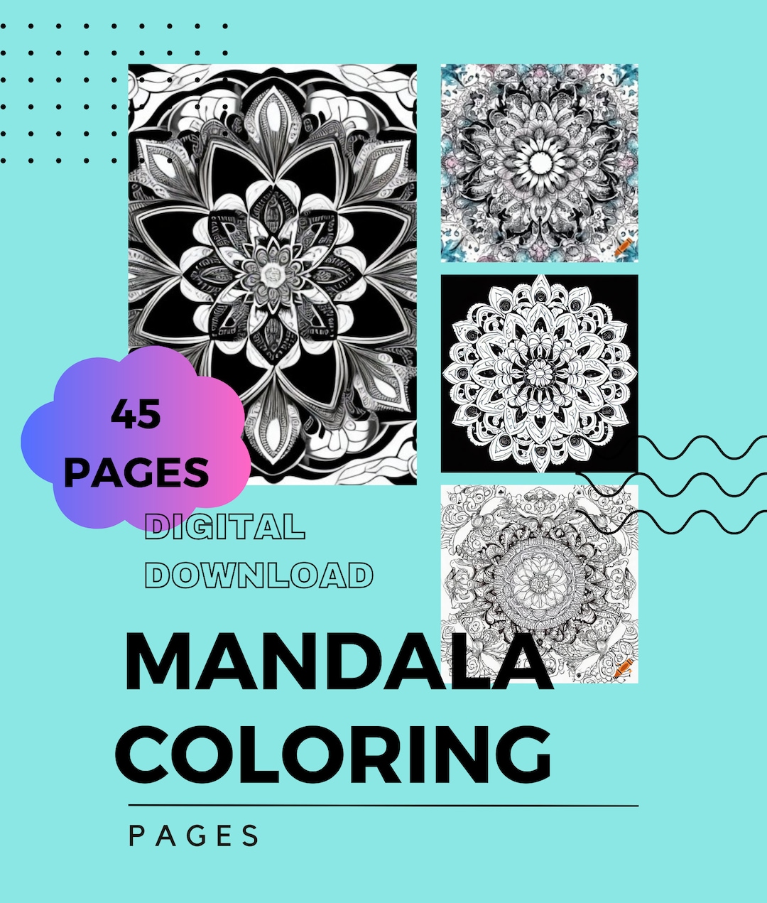 Mandala Adult Coloring Book Grayscale Printable Coloring Sheets Digital ...