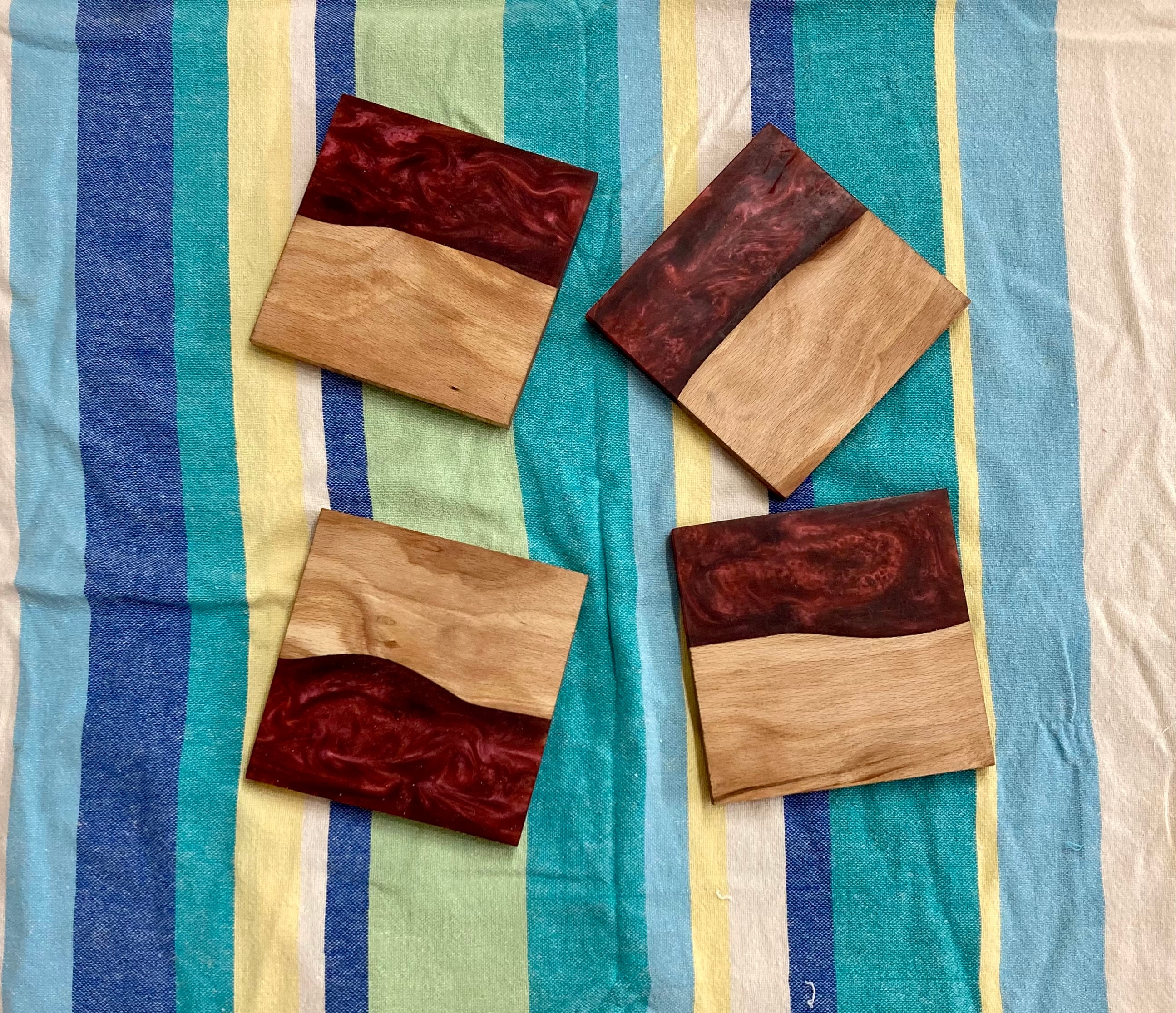 Birch Wood & Red Epoxy Charcuterie Board W/matching Coasters | Natural ...