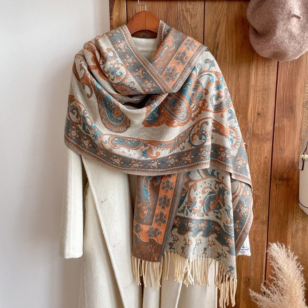 Châles automne et hiver, écharpes imitation cachemire style ethnique rétro, écharpes frangées ...