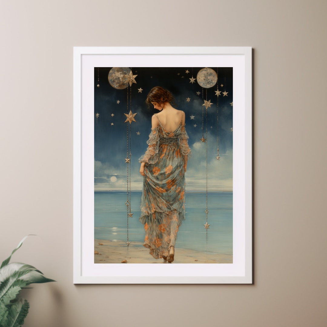 Art Deco Print Girl Moon and Stars 1920s Wall Art Moon - Etsy