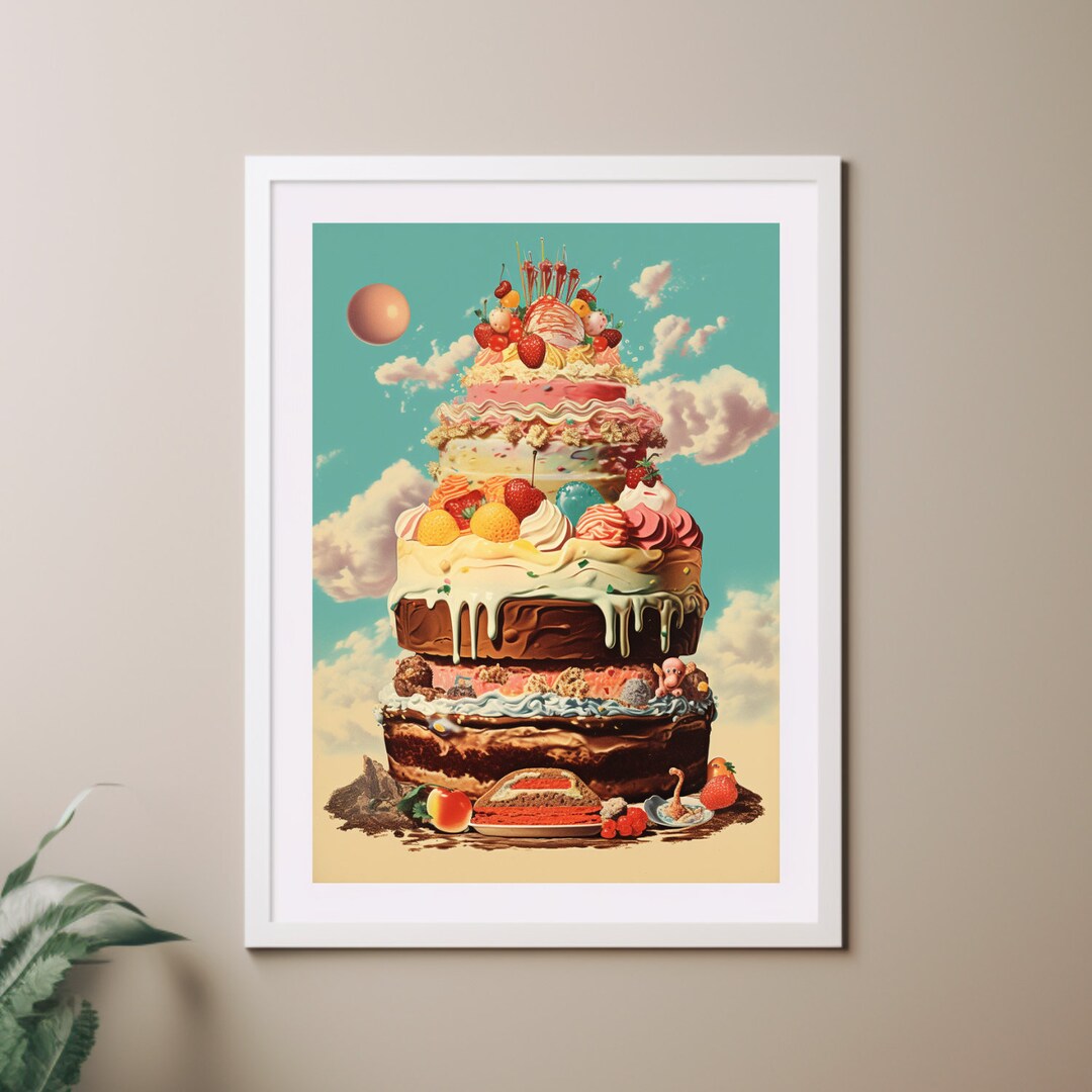 Massive Cake Surreal Vintage Collage Art Print Trippy - Etsy