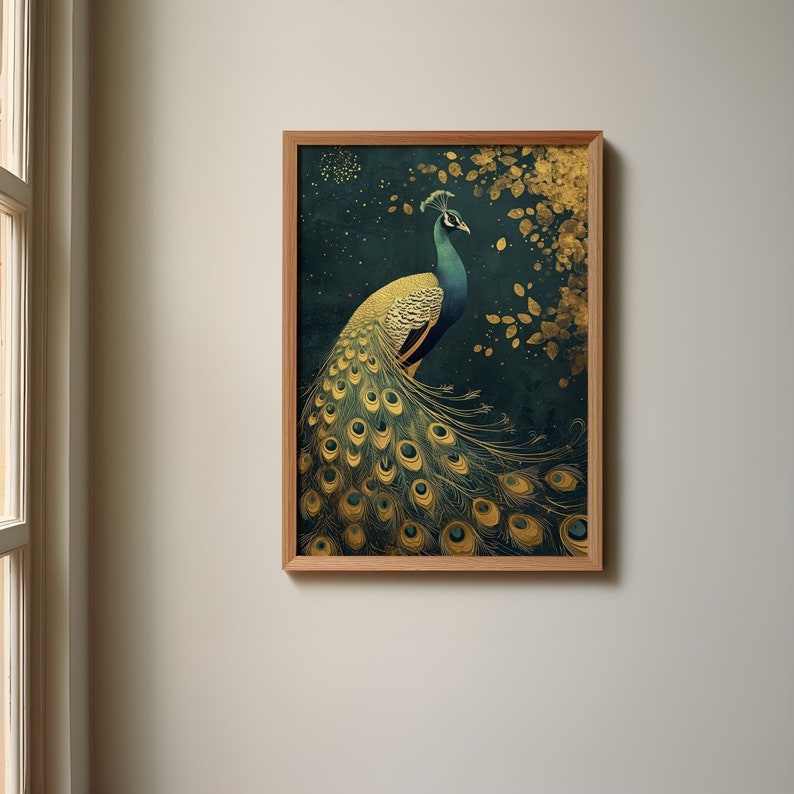 Art Deco Peacock Art Print, Vintage 1920s Style Wall Art, Green and ...