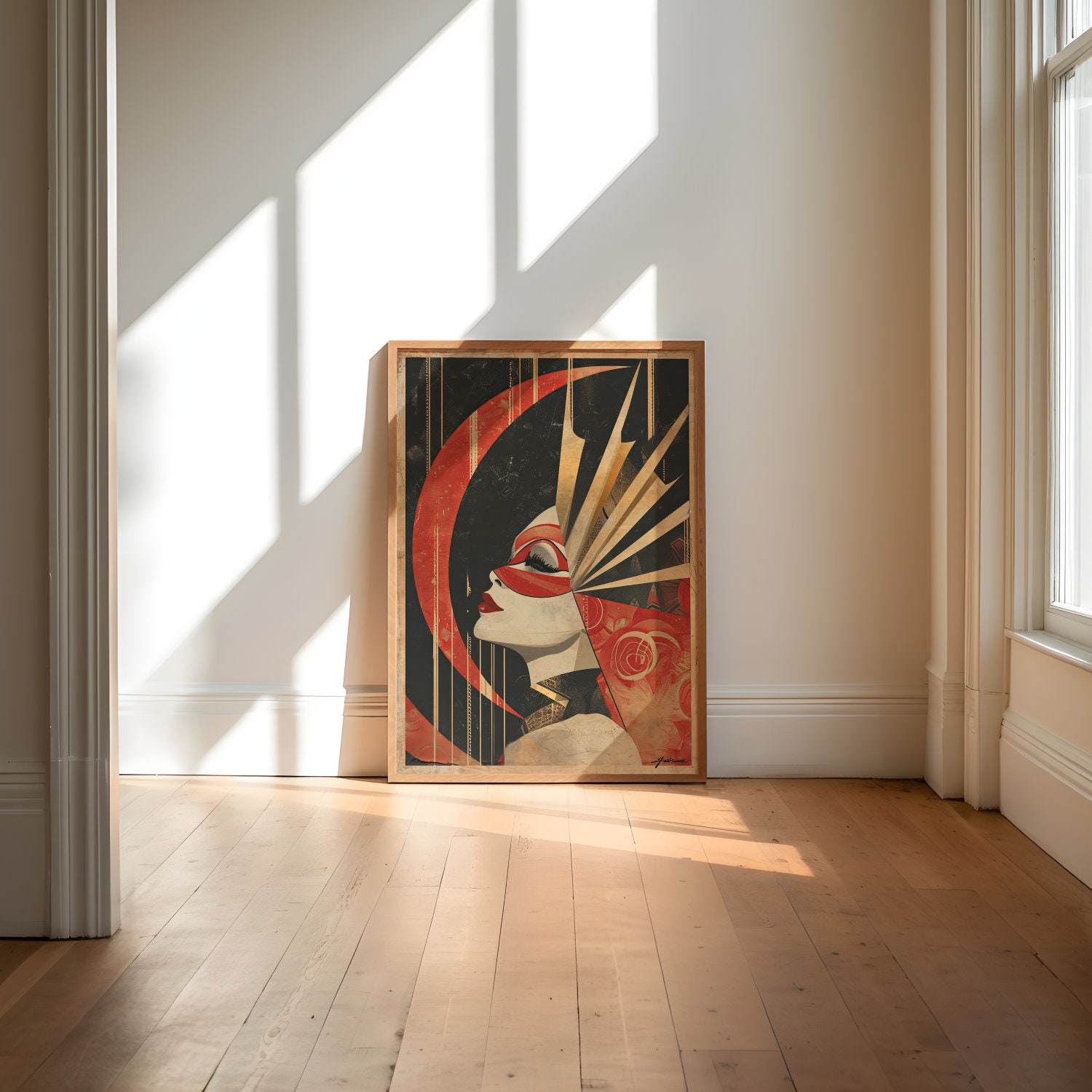 Retro Futuristic Sci Fi, Art Deco Lady, Red and Black Vintage Style ...