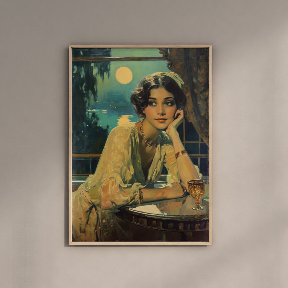 Art Deco Print, Girl With Drink, Moon, 1920s Wall Art, Vintage Style ...