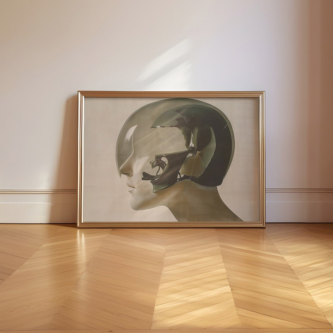 Mindless. Surreal Portrait - Skull Mask Art Print, Strange Green Beige ...