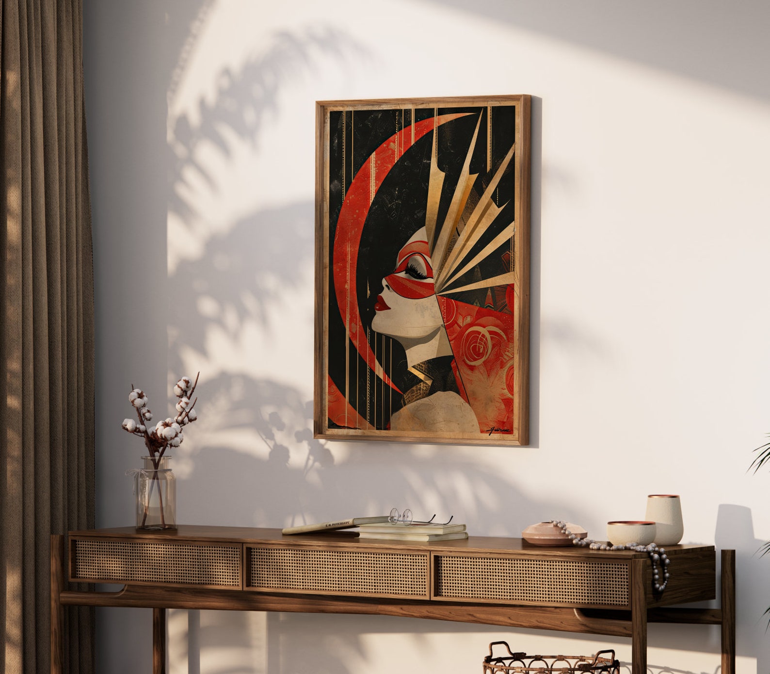 Retro Futuristic Sci Fi, Art Deco Lady, Red and Black Vintage Style ...