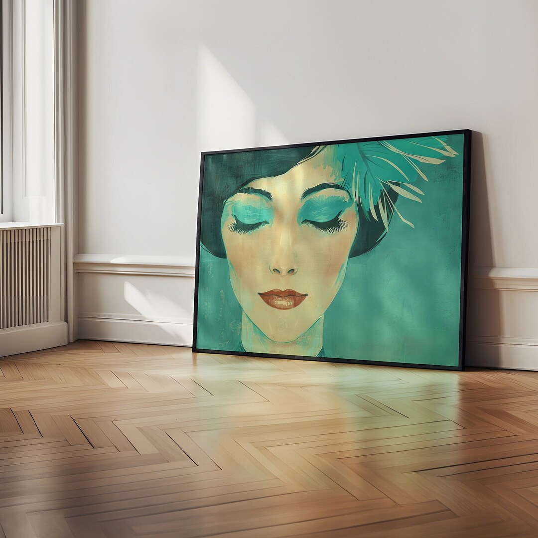 Art Deco Flapper Girl Art Print, Teal Parisian Boudoir Wall Art ...