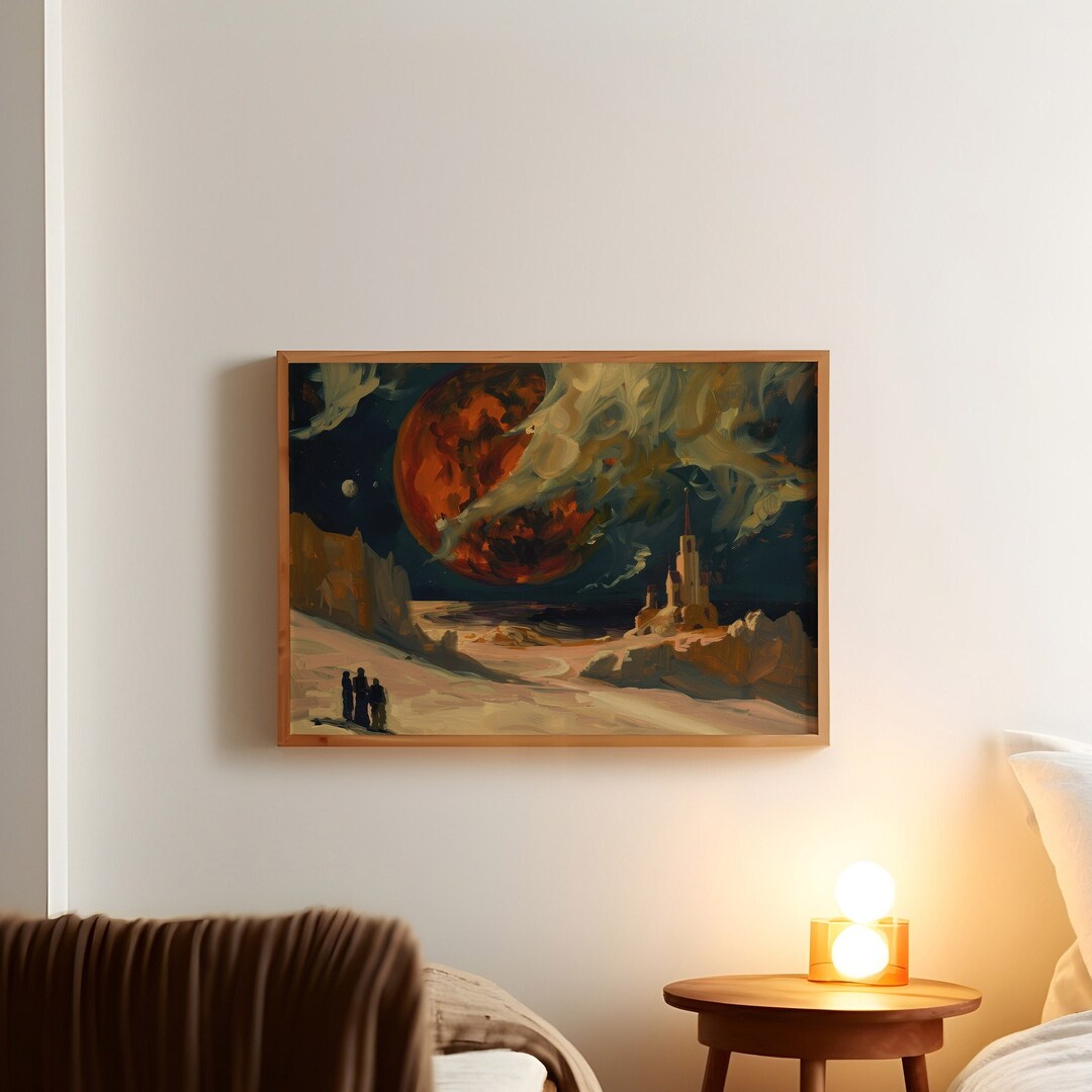 Surreal Castle Wall Art, Alien Planet Art Print, Red Full Moon ...