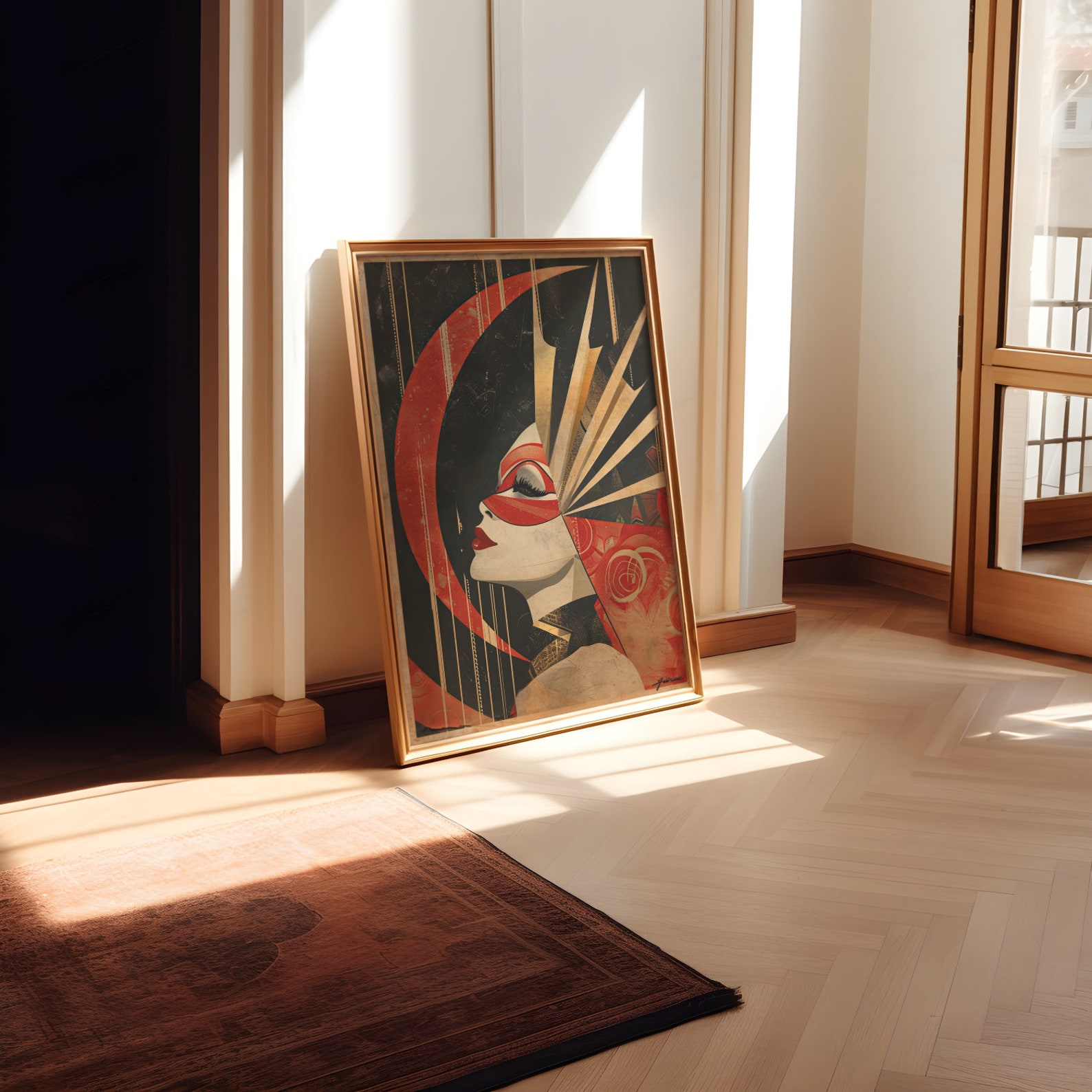 Retro Futuristic Sci Fi, Art Deco Lady, Red and Black Vintage Style ...