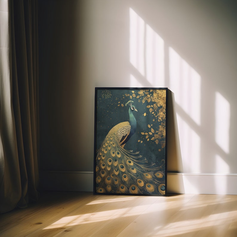 Art Deco Peacock Art Print, Vintage 1920s Style Wall Art, Green and ...