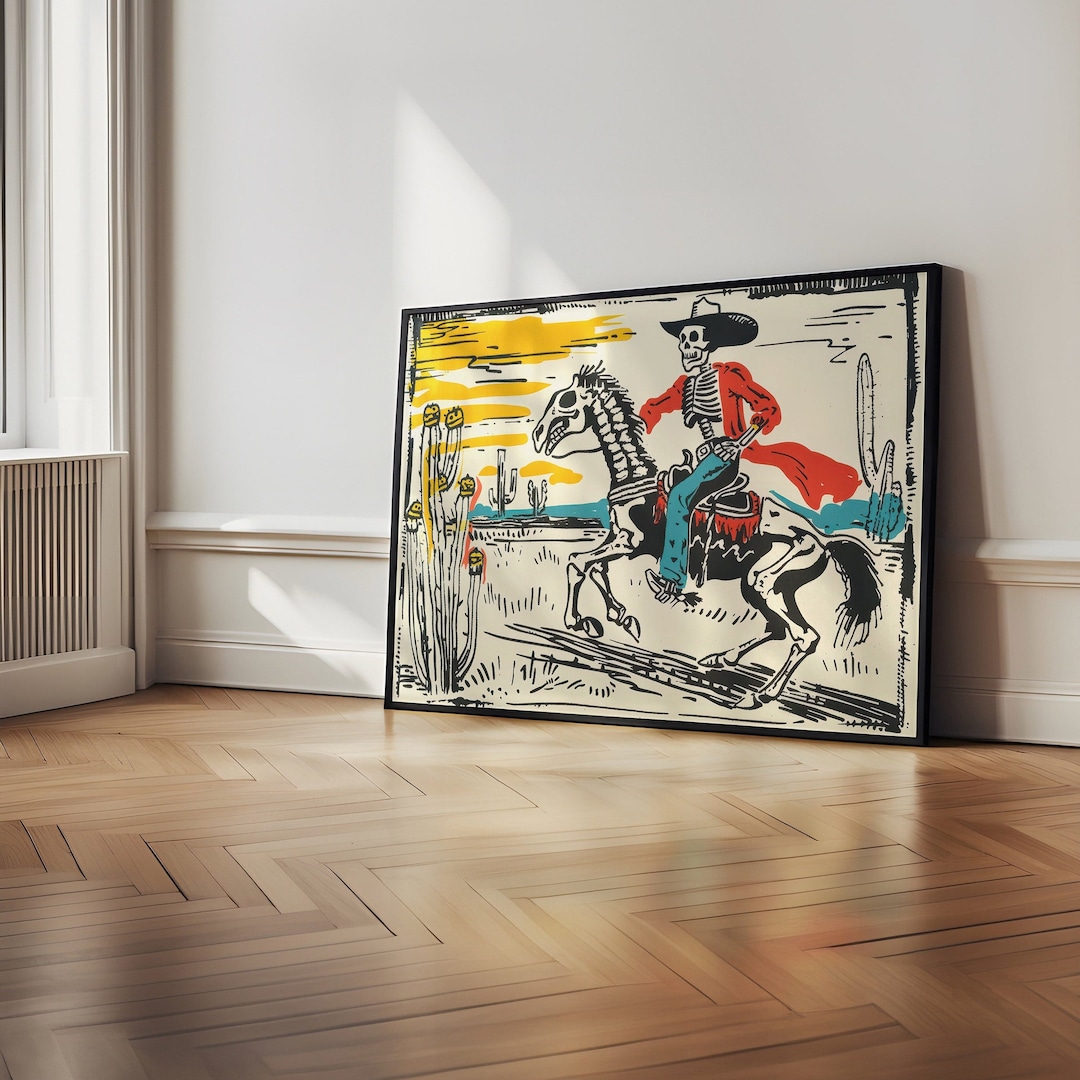 Skeleton Cowboy Art Print, Skeleton on Horse Horizontal Wall Art ...
