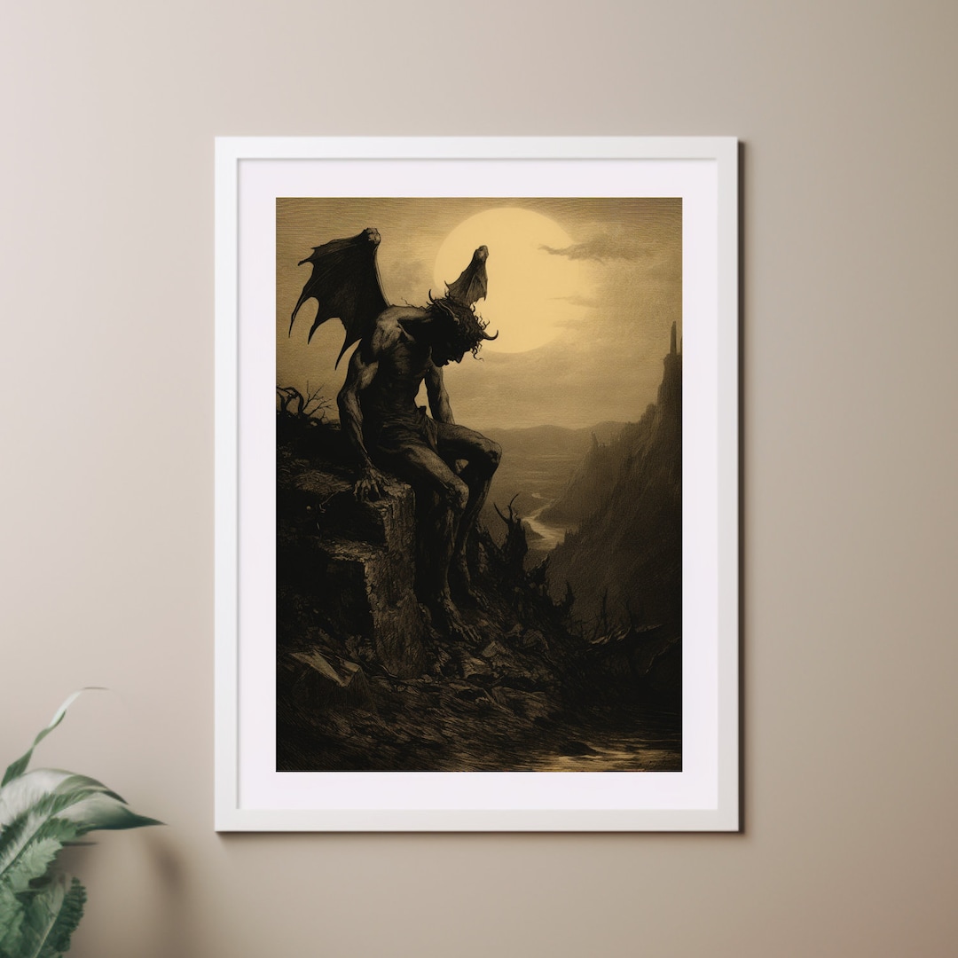 Devil on the Hill Art Print, Demon Victorian Drawing Illustration Style ...