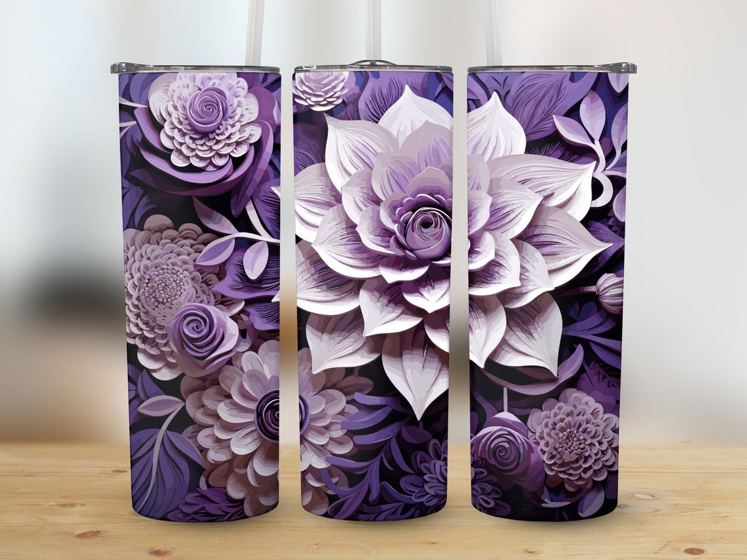 3d Purple Floral Design 20oz Sublimation Tumbler Design - Etsy