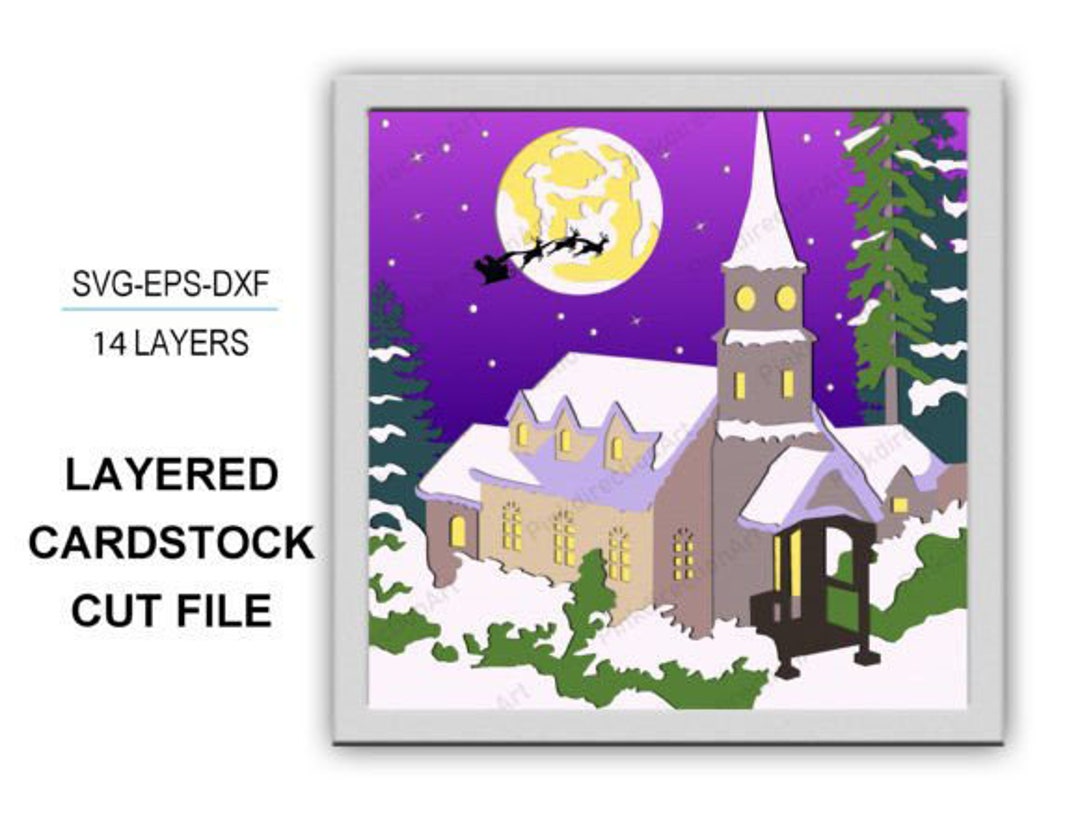 3D CHRISTMAS CHURCH Shadow Boxsvg Shadow Box Digital - Etsy