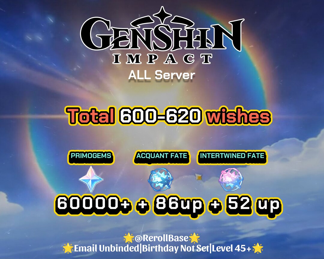 GI Reroll 600 Gacha All Server New Account - Etsy Australia