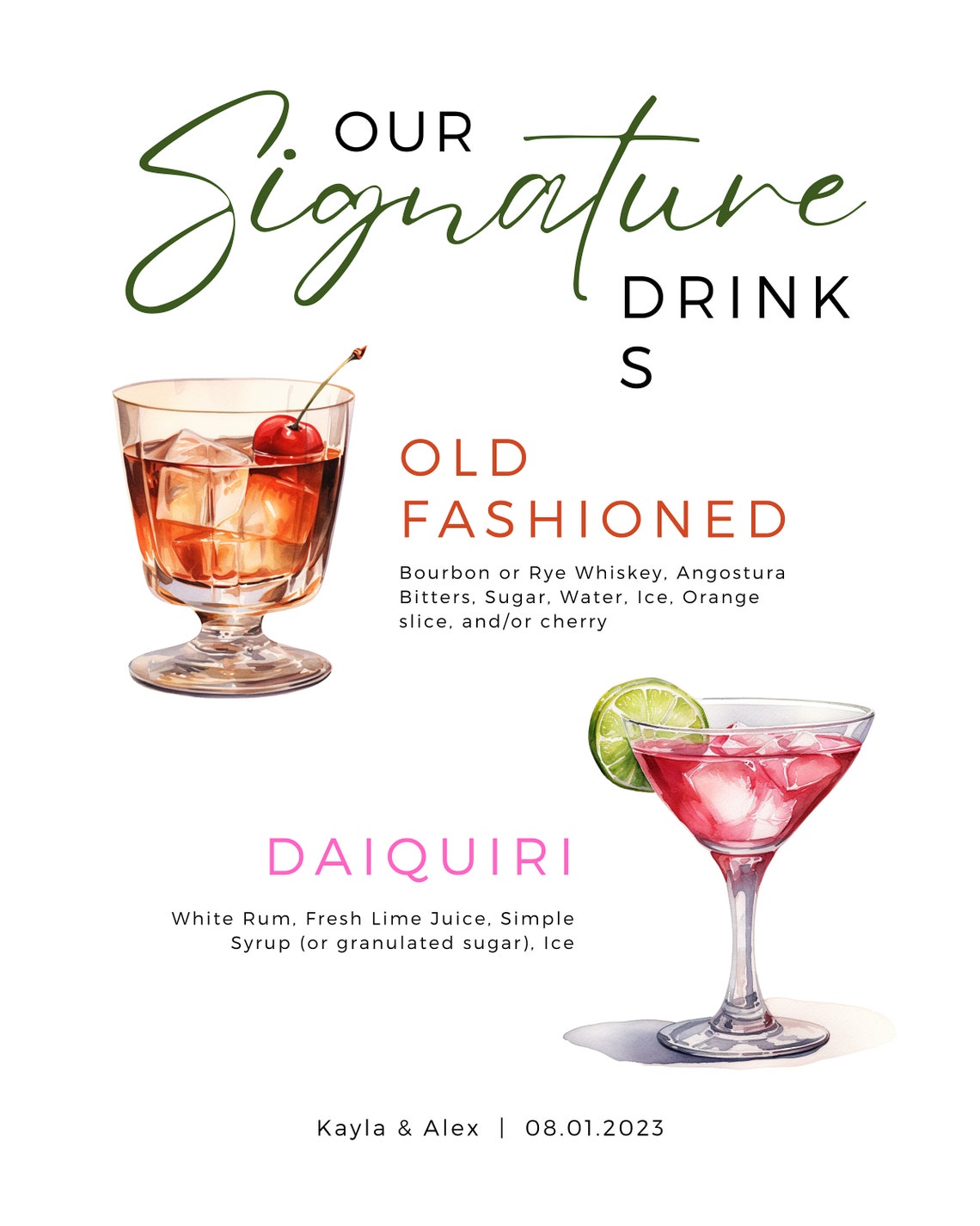Signature Drinks Sign Template - Etsy