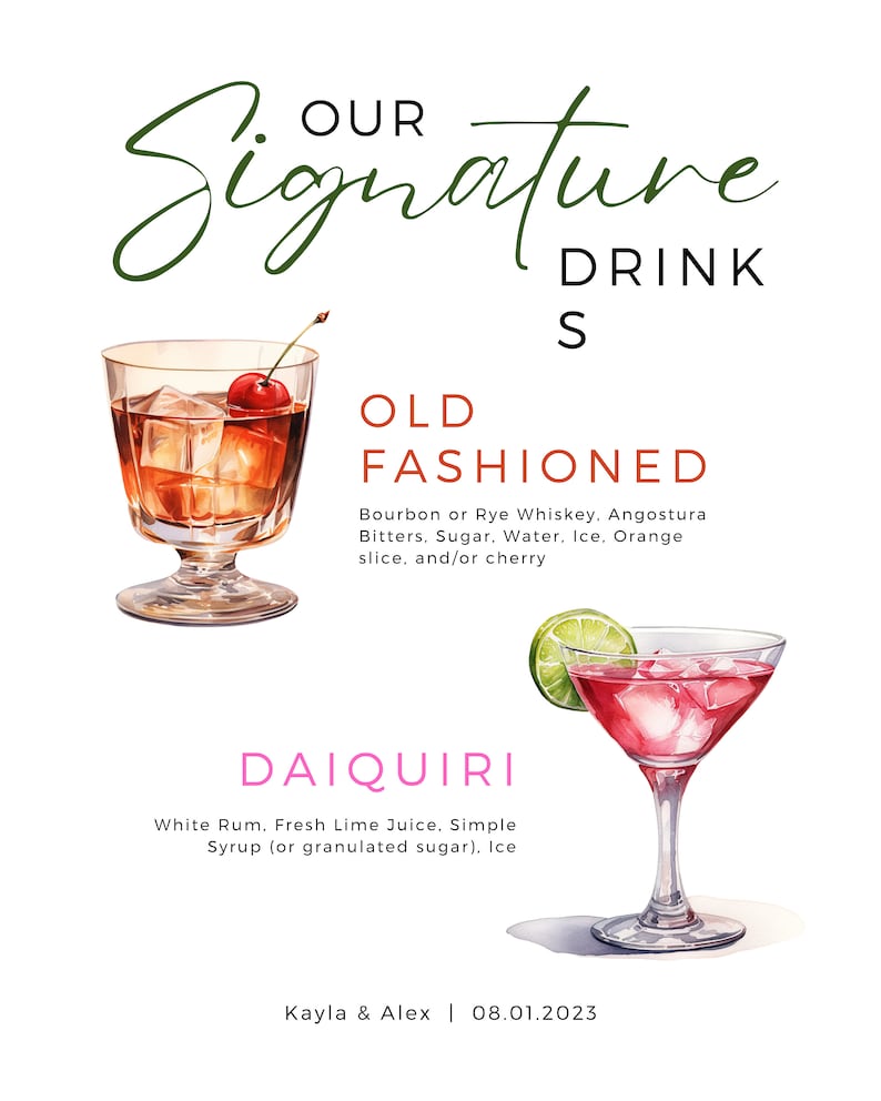 Signature Drinks Sign Template - Etsy