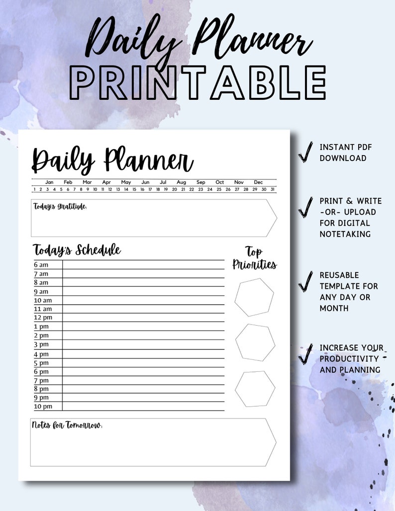 Daily Planner Printable - Etsy
