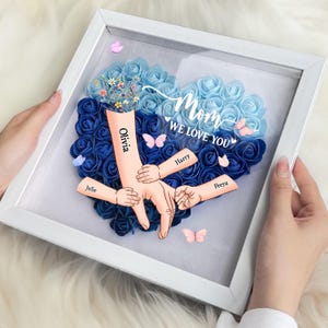 Personalized Handprints Mom and Children Flower Shadow Box, Mother's ...