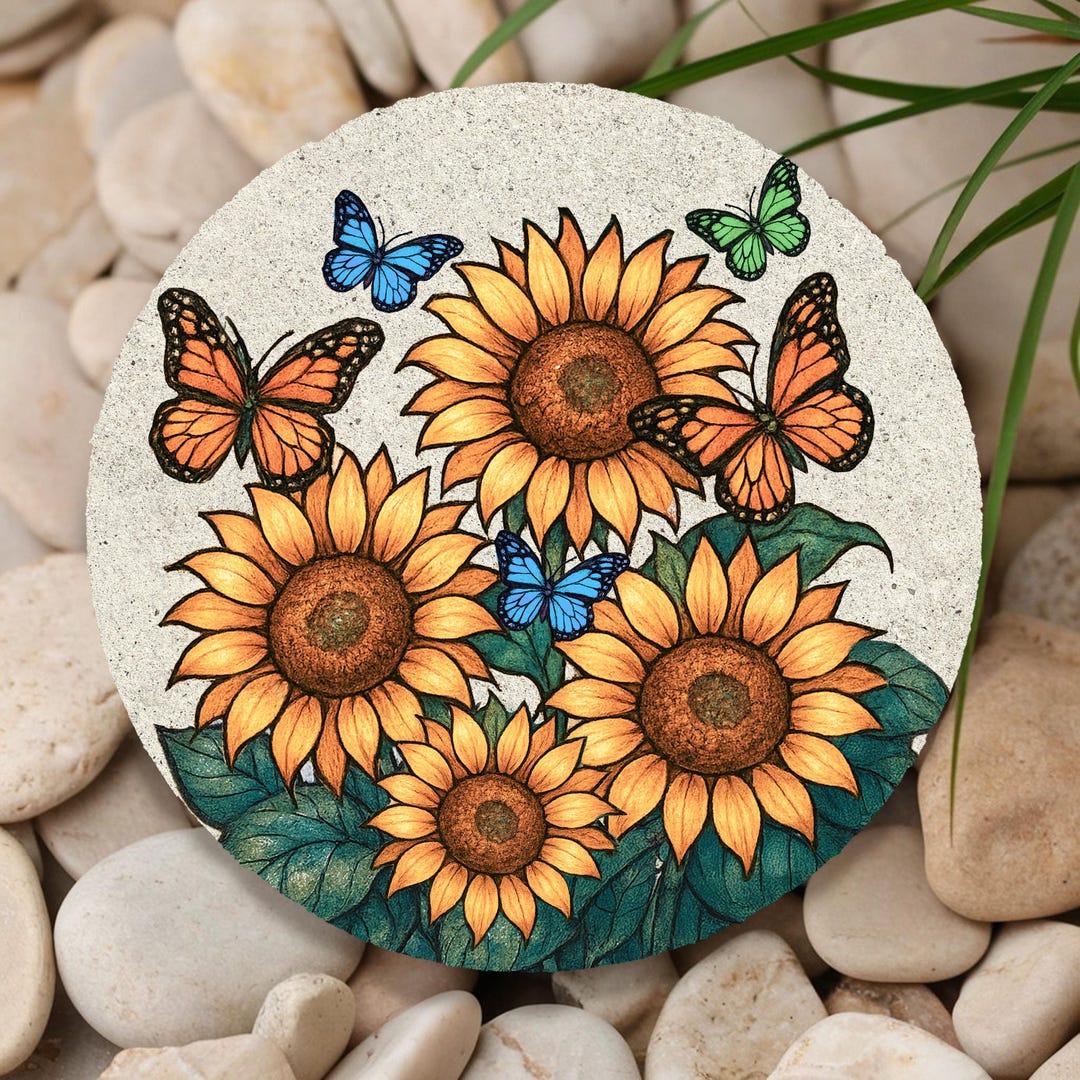 Sunflower Butterfly Memorial Stone: Outdoor Garden Decor, Slate Grave ...