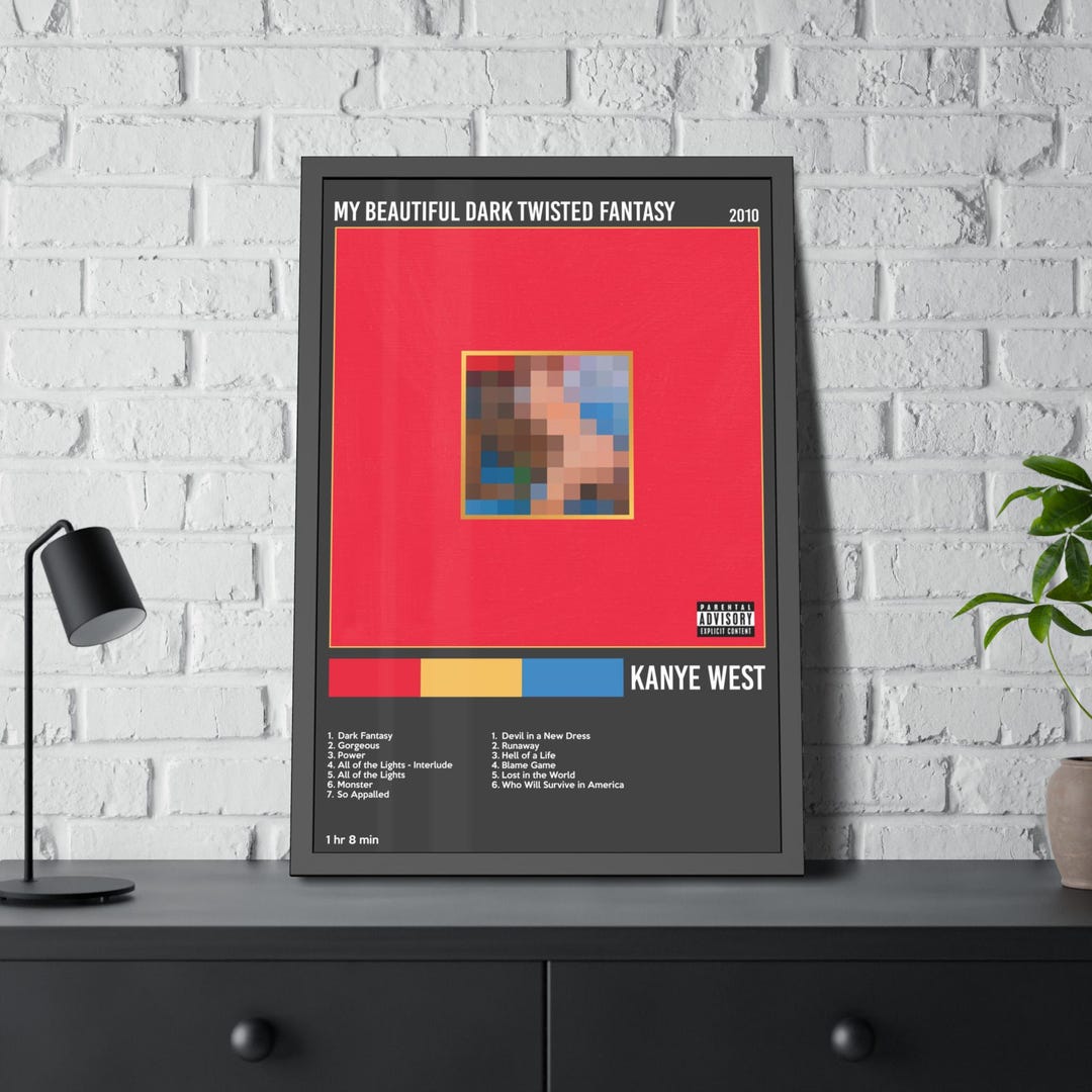 Hip-hop Album Art Poster Kanye West MBDTF Tracklist Album Cover Wall Decor Rap Music Room ...