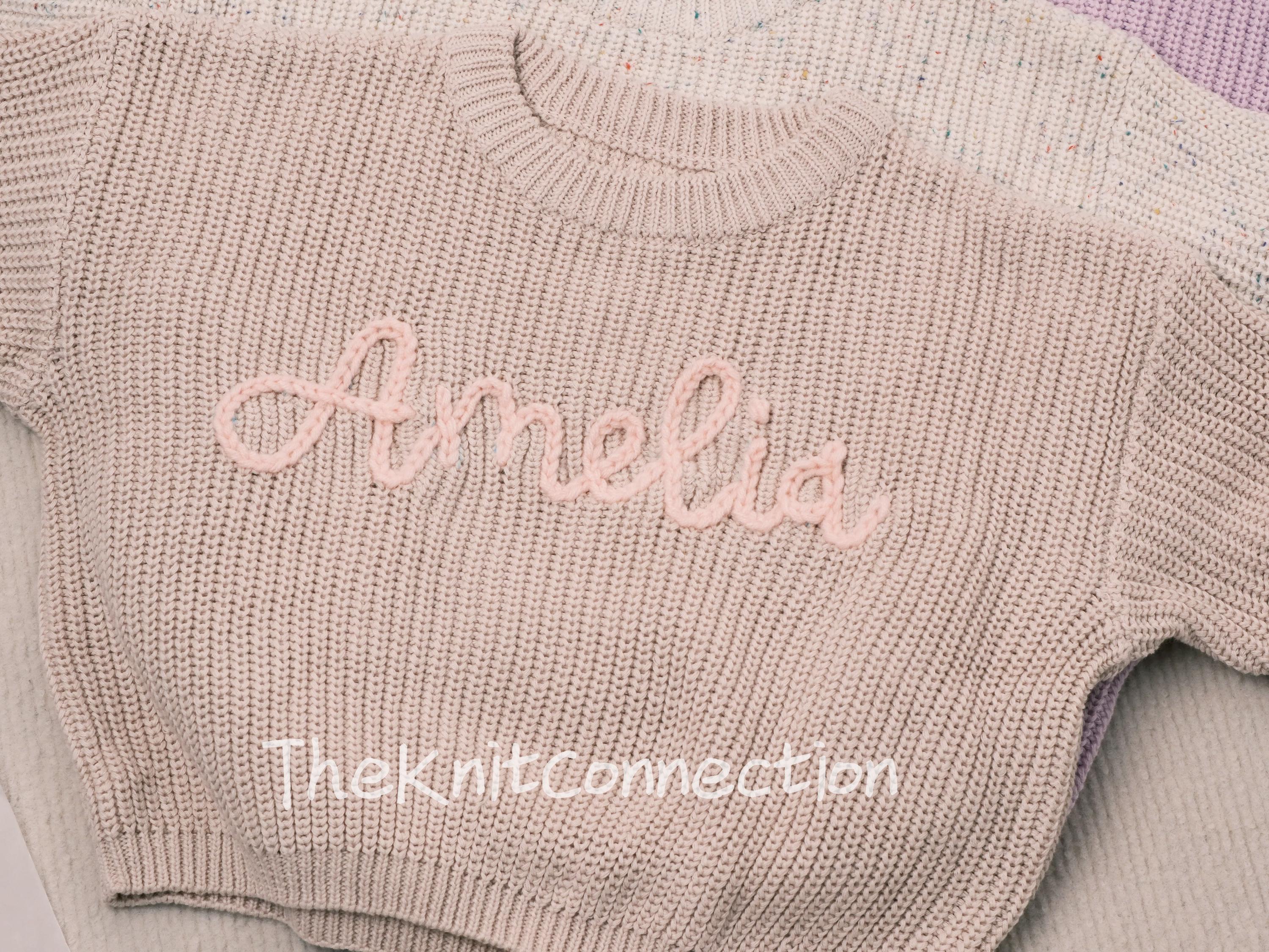 Hand Embroidered Baby Name Sweater: Custom Wool Monogram - Etsy