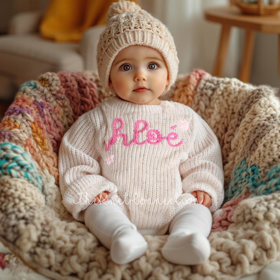 Handmade Embroidered Baby Sweater: Personalized Knit Name Gift - Etsy