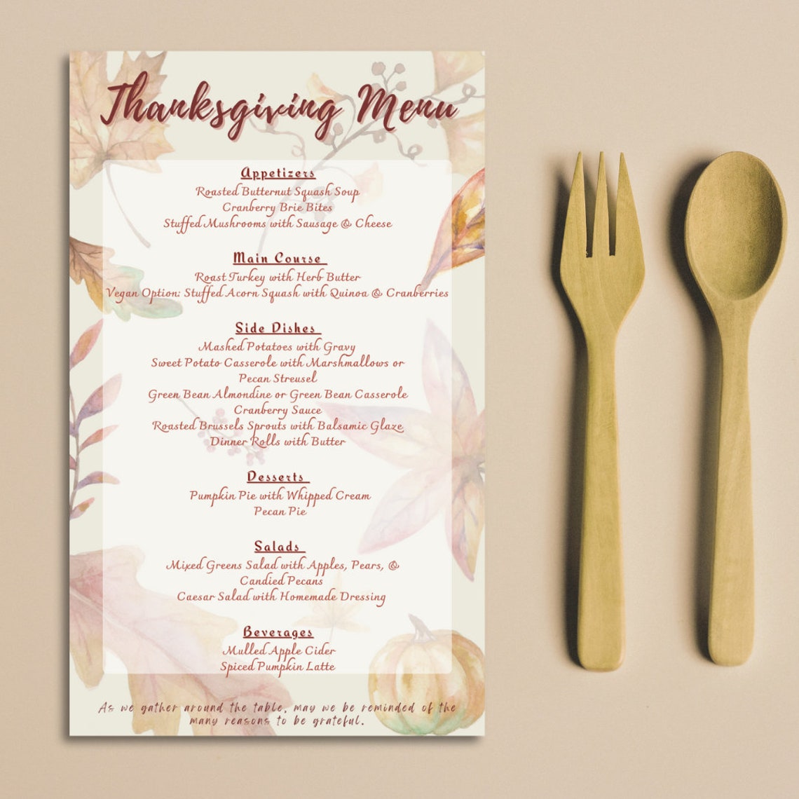 Thanksgiving Editable Menu Template - Etsy